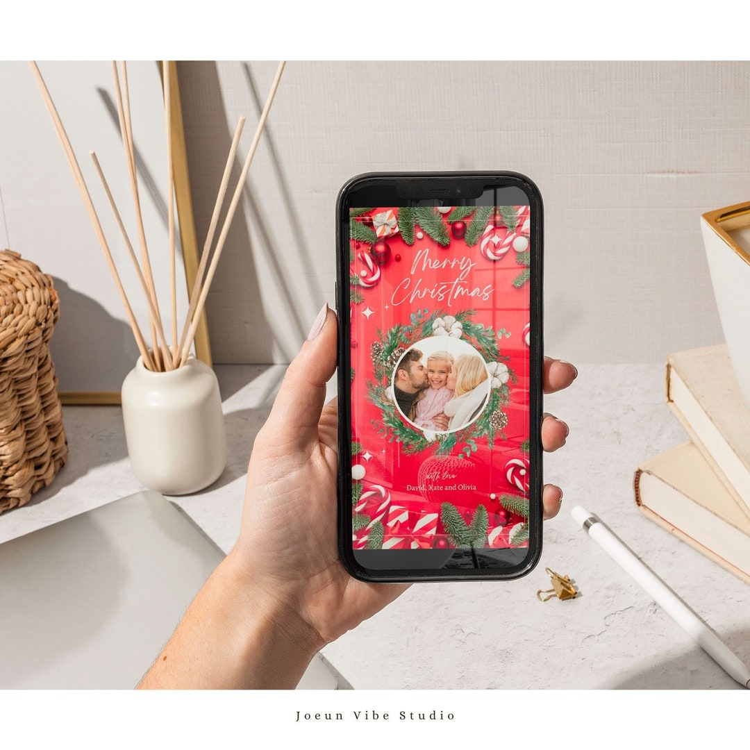 Animated Video Christmas Card Template, Electronic Editable Photo ...