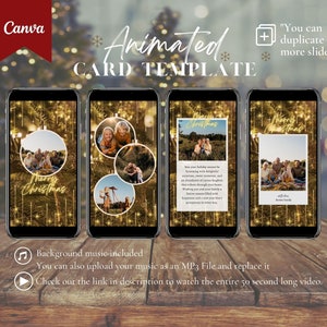 Christmas Card Template Canva, Animated Holiday Greeting, Editable ...