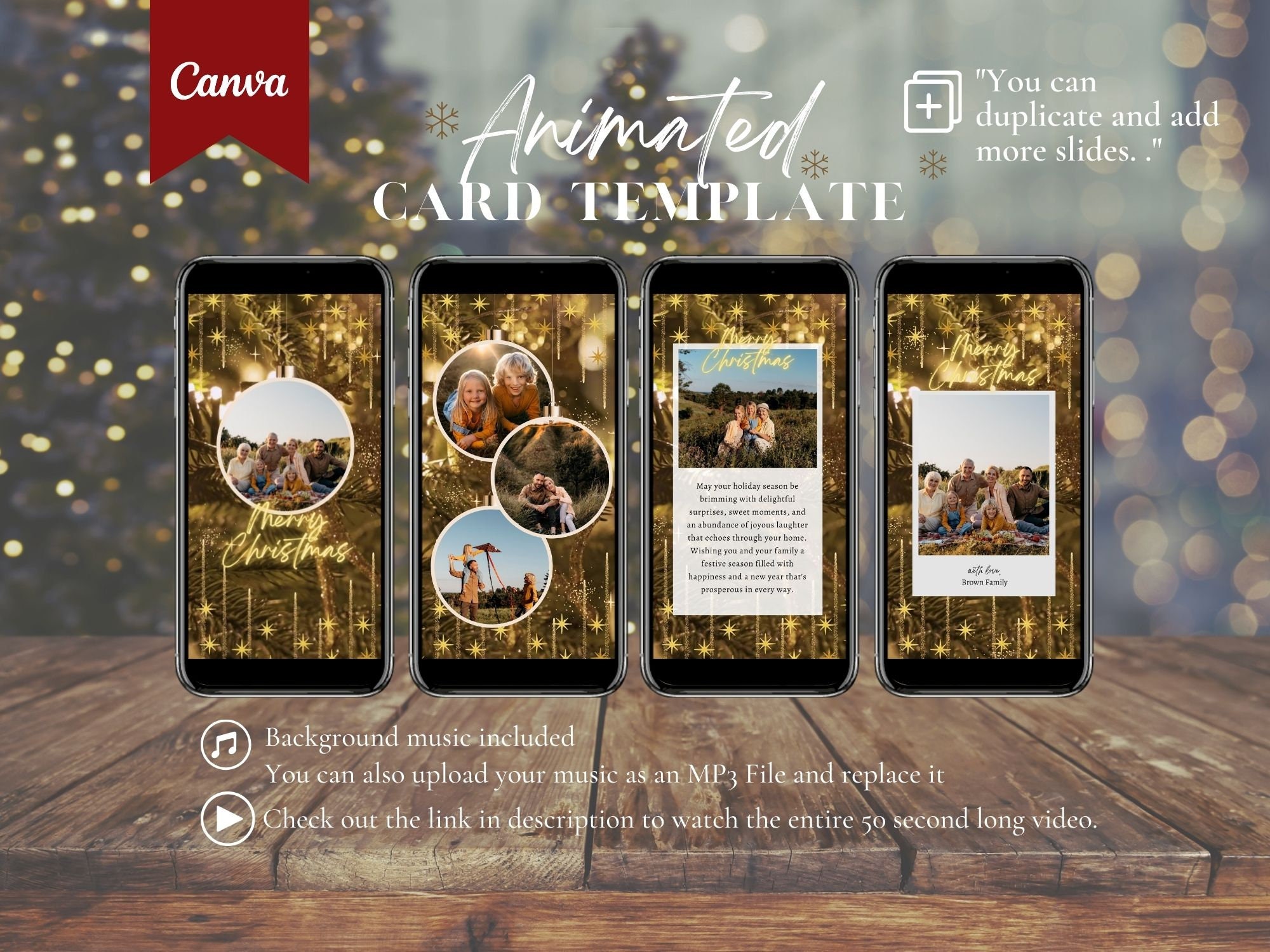 Christmas Card Template Canva, Animated Holiday Greeting, Editable ...