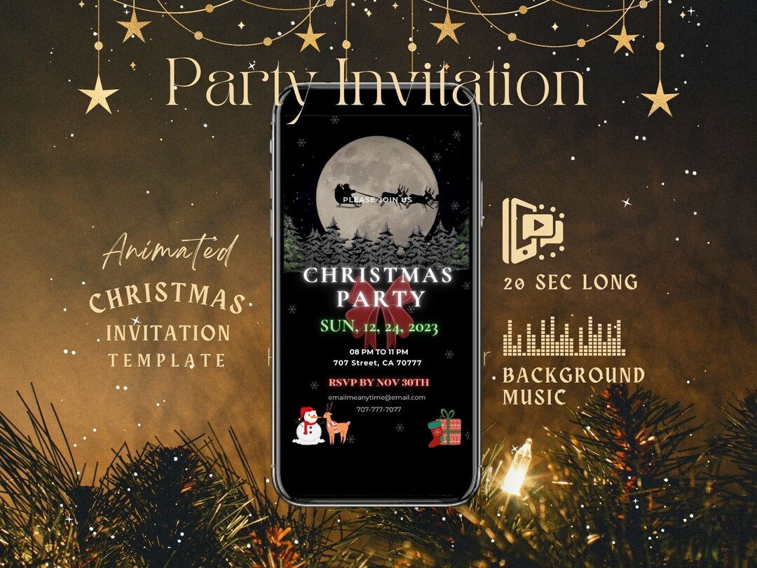 Editable Christmas Party Invitation Template Animated Christmas Party ...