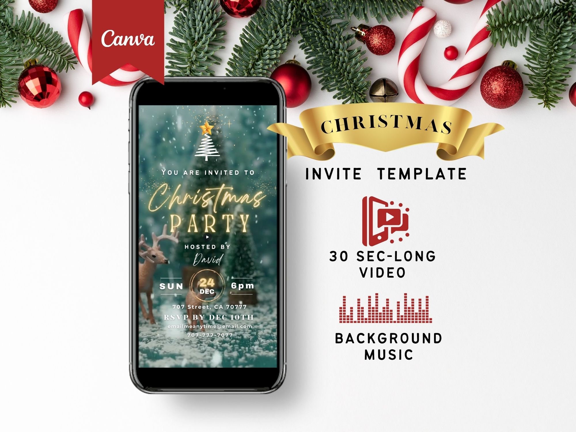 Animated Christmas Party Invitation Template: Editable Canva Design ...