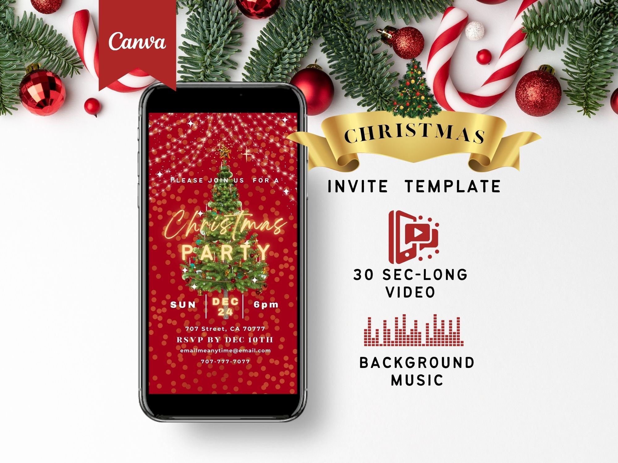 Animated Christmas Party Invitation Template: Xmas Video Invite (canva ...