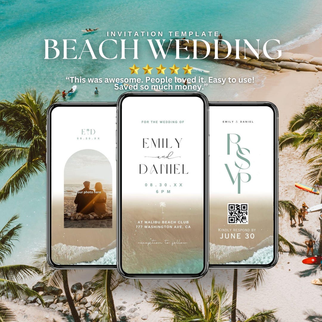 DIY Beach Wedding Invitation Template Animated Beach Wedding Invite ...