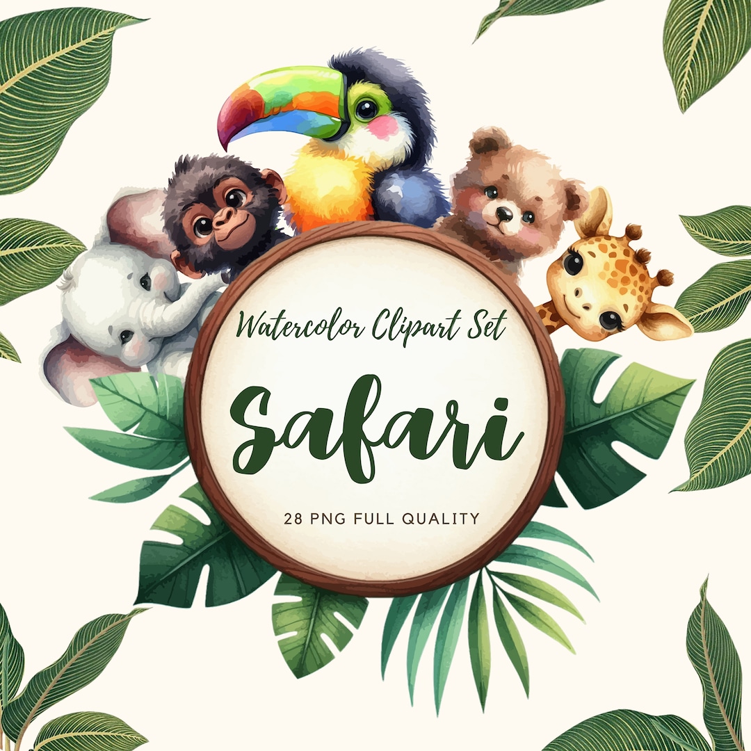 28 Watercolor Safari Clipart | Jungle Animals Illustration | Kids ...