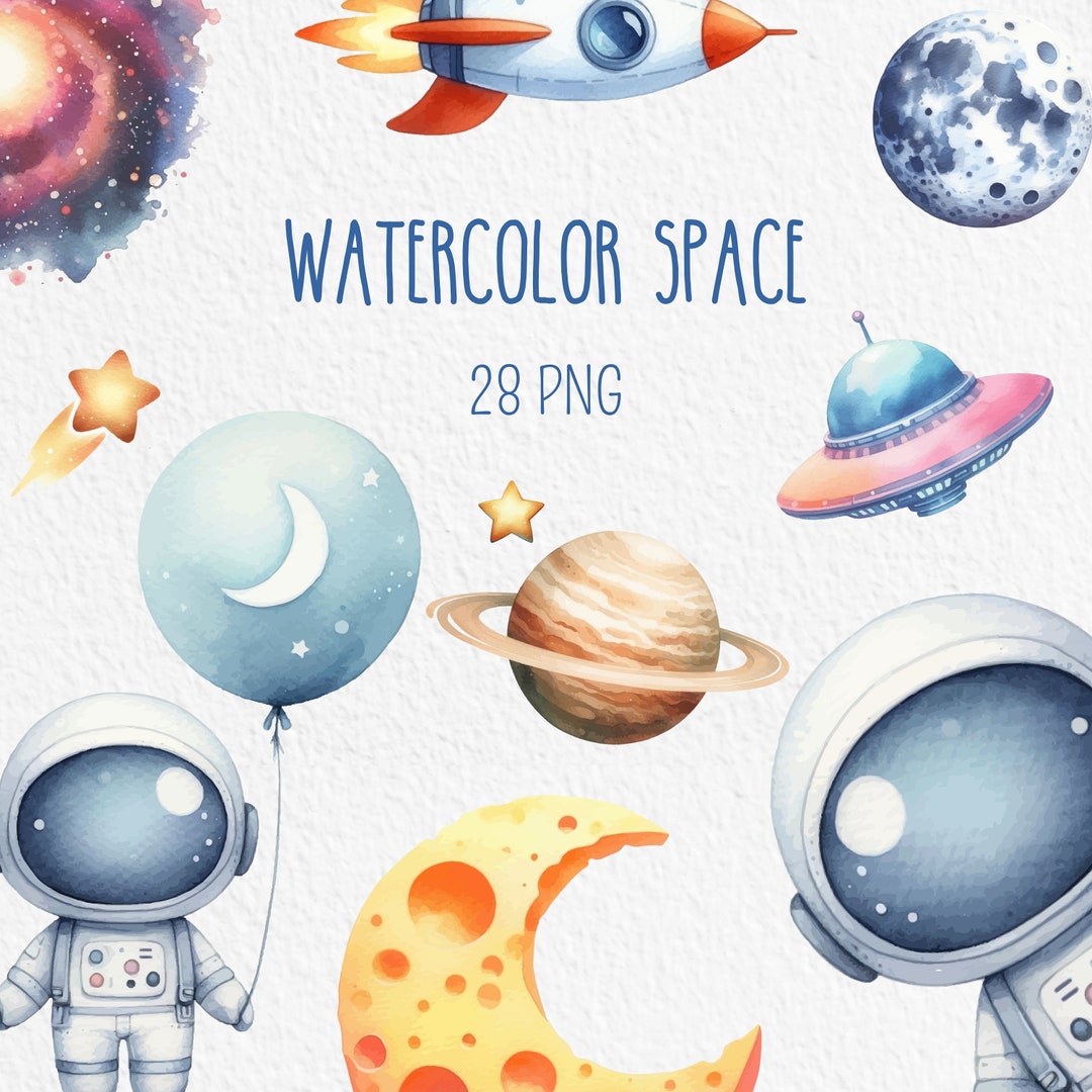 Space Clipart Watercolor | Party Clipart | Solar System Printables ...