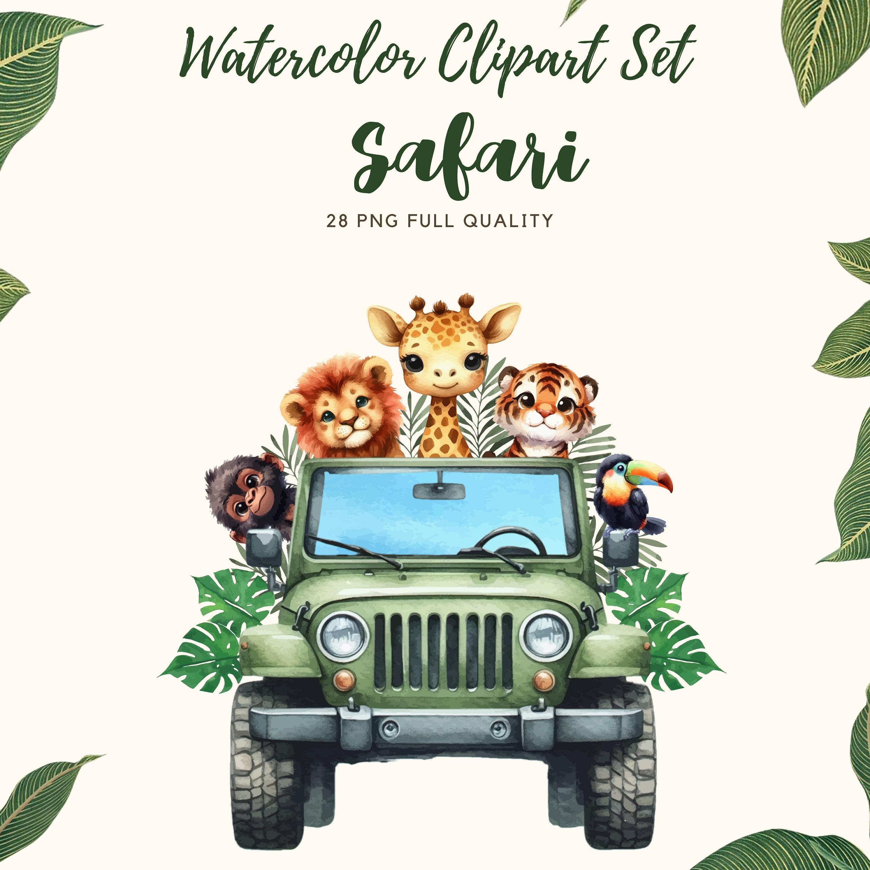 28 Watercolor Safari Clipart | Jungle Animals Illustration | Kids ...