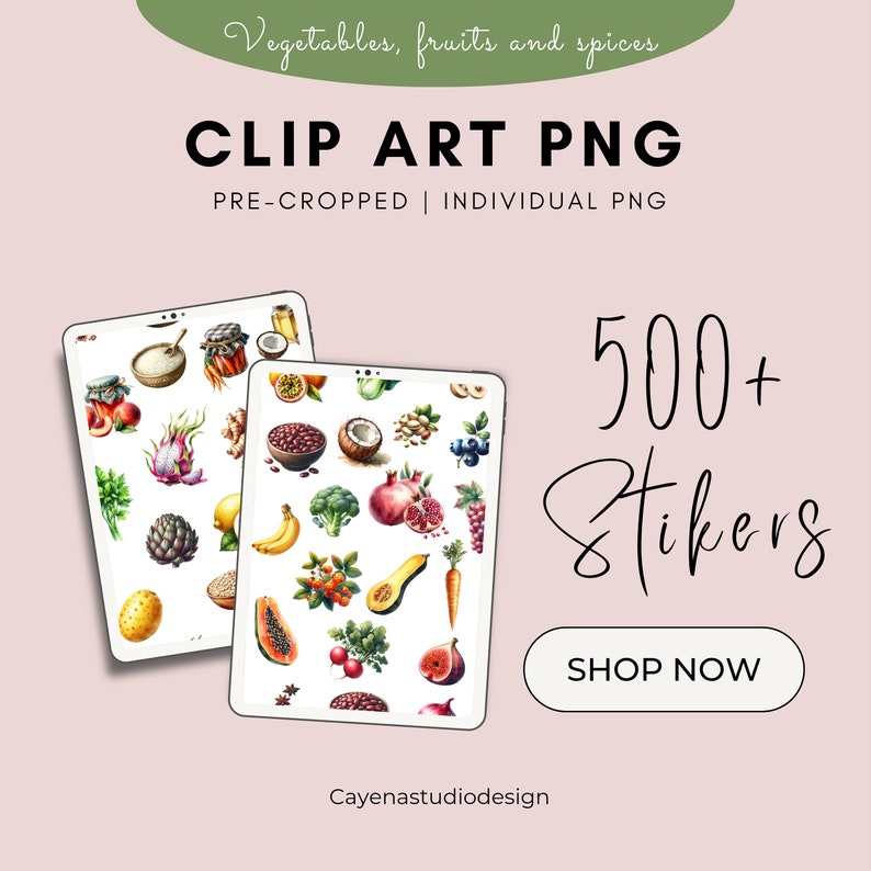 500+ Vegetables, Fruits and Spices, Stickers Clip Art, Watercolor ...