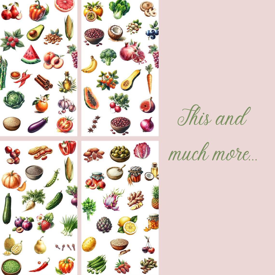 500+ Vegetables, Fruits and Spices, Stickers Clip Art, Watercolor ...