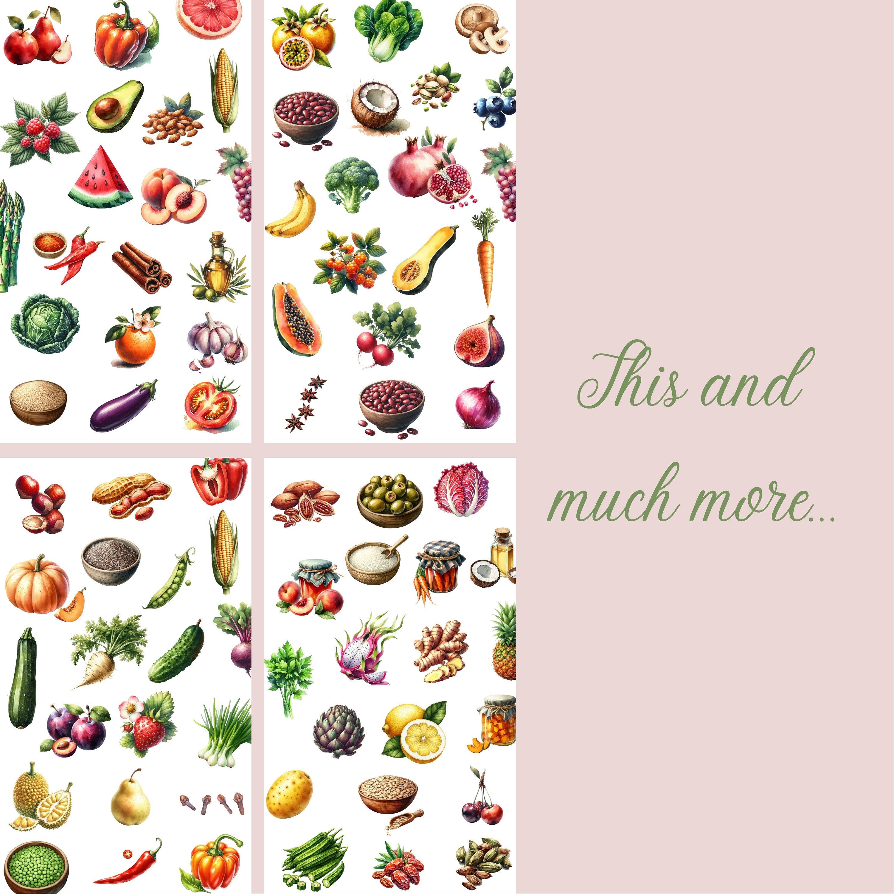 500+ Vegetables, Fruits and Spices, Stickers Clip Art, Watercolor ...