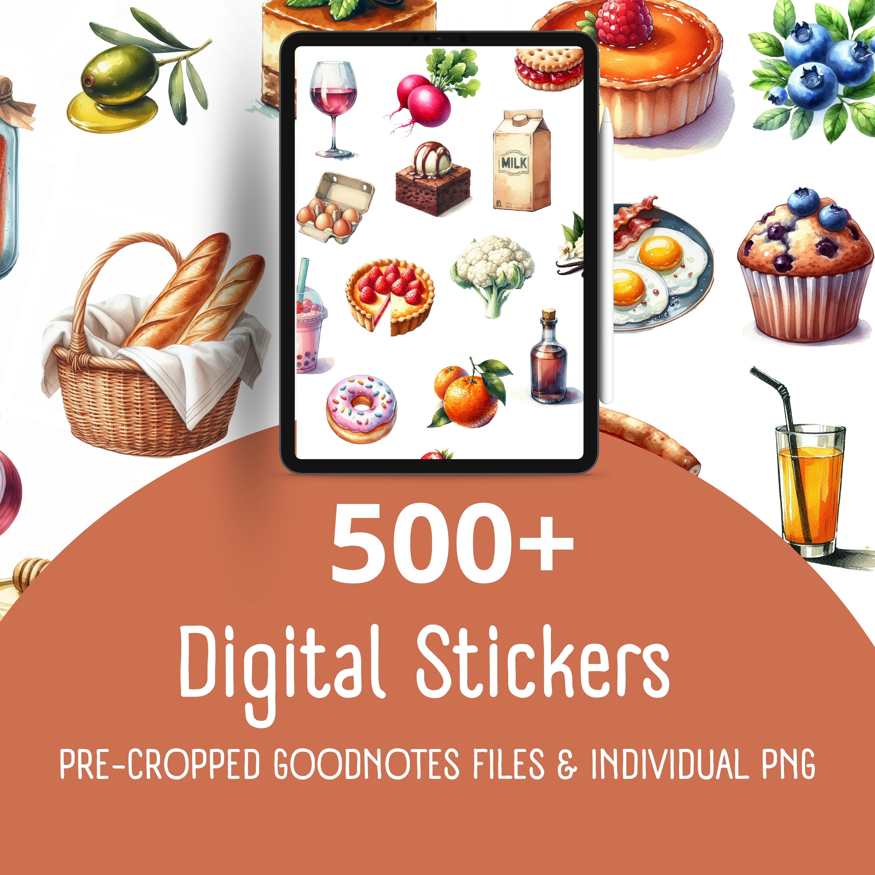 500 Food Stikers, Daily Digital Sticker Book for Goodnotes, PNG Files ...