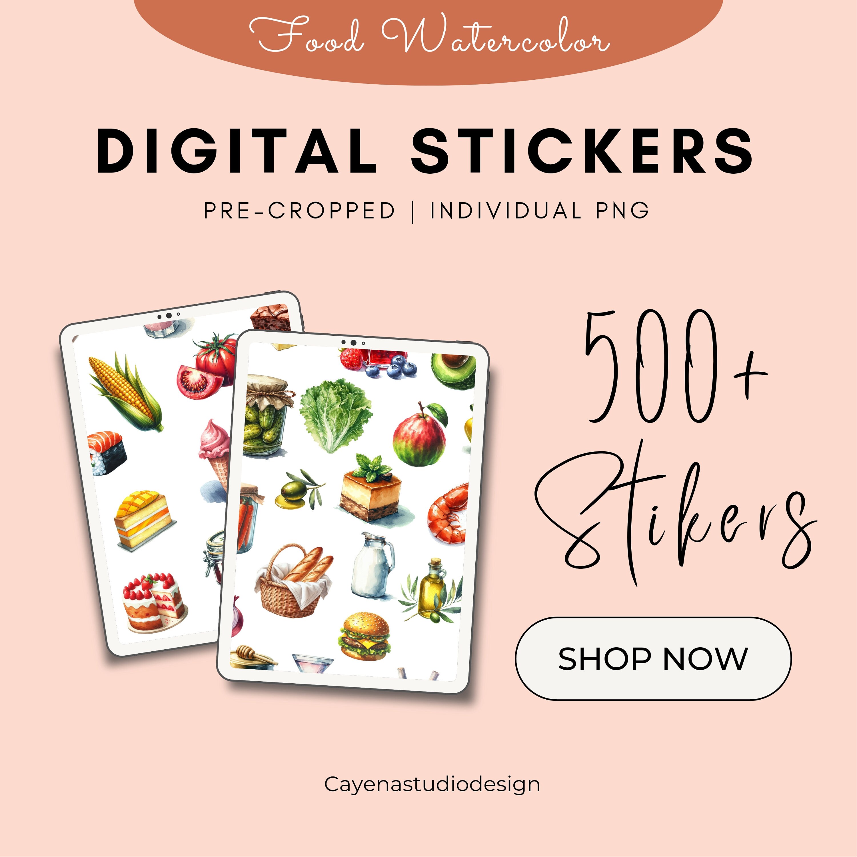 500 Food Stikers, Daily Digital Sticker Book for Goodnotes, PNG Files ...