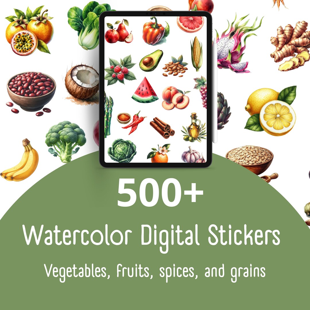 500+ Vegetables, Fruits and Spices, Stickers Clip Art, Watercolor ...