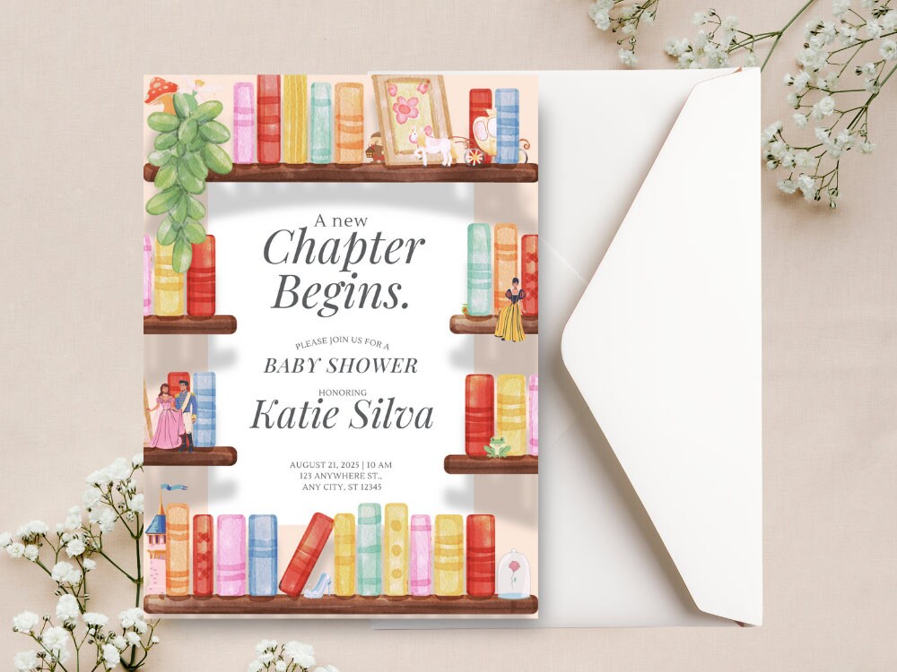 Book Theme Baby Shower Invite A New Chapter Begins Baby Shower ...