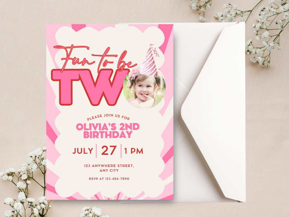 Second Birthday Invitation Template, Canva Template, Photo Birthday ...