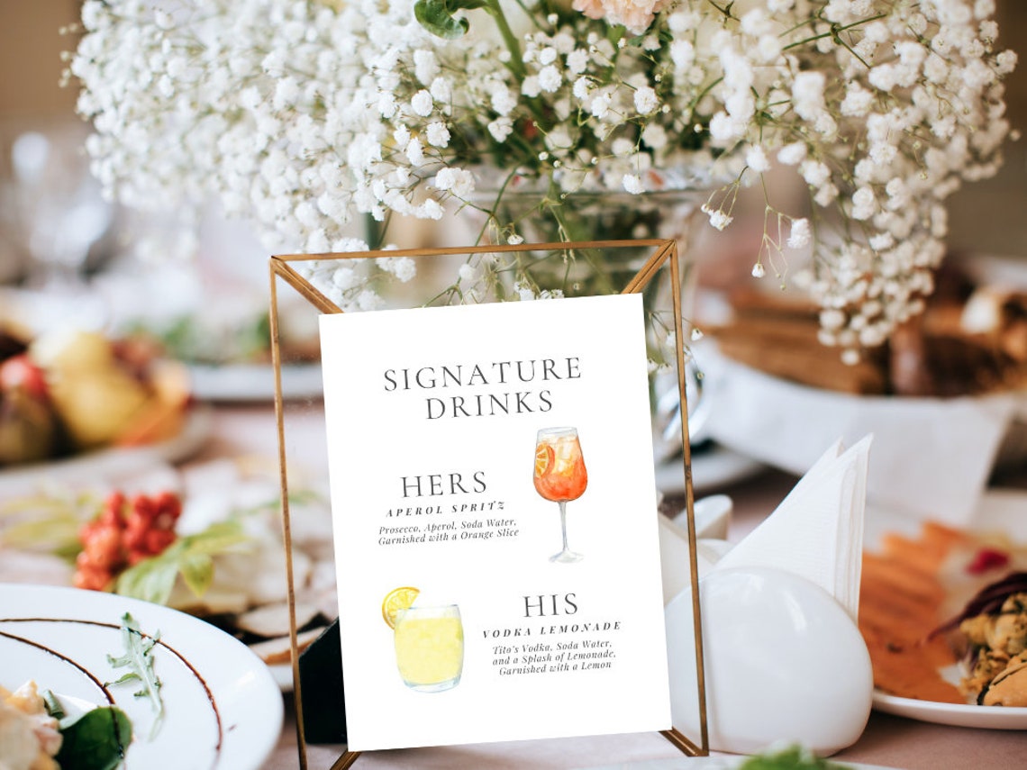 Signature Drink Sign, Modern Editable Drink Menu, Printable Bar Menu ...