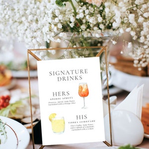 Signature Drink Sign, Modern Editable Drink Menu, Printable Bar Menu ...