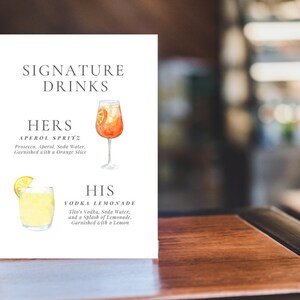 Signature Drink Sign, Modern Editable Drink Menu, Printable Bar Menu ...
