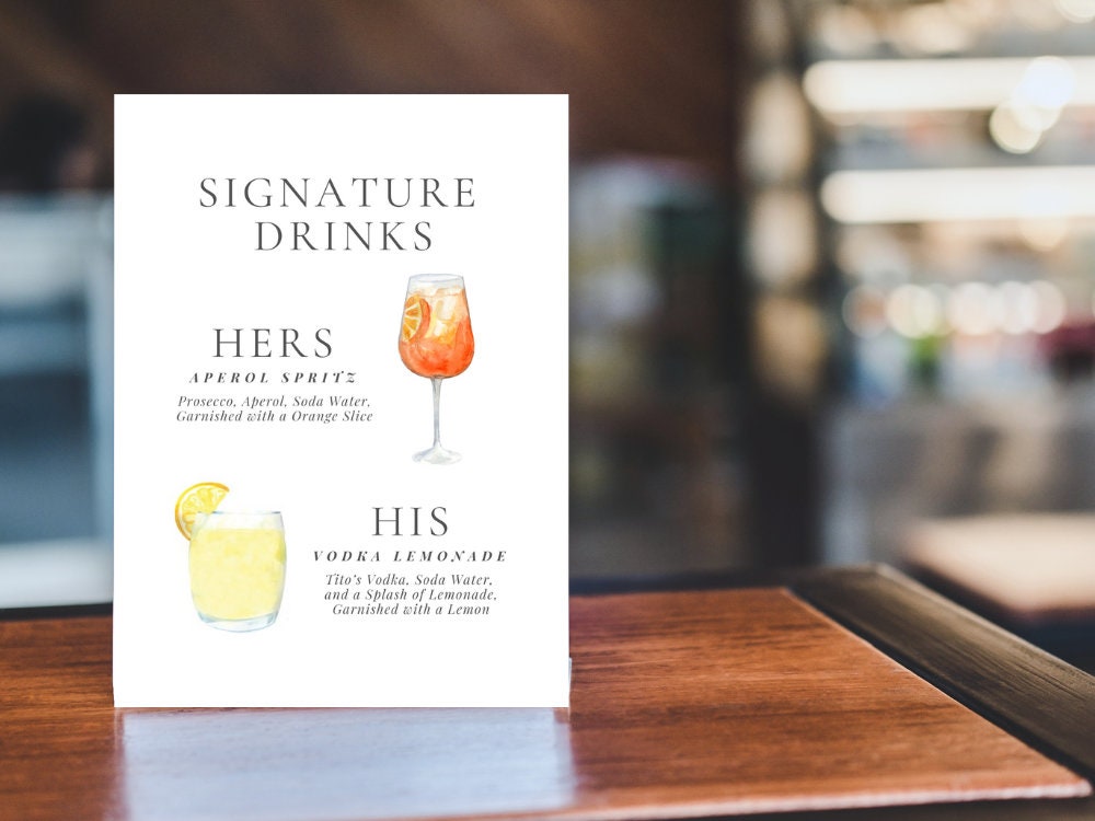 Signature Drink Sign, Modern Editable Drink Menu, Printable Bar Menu ...