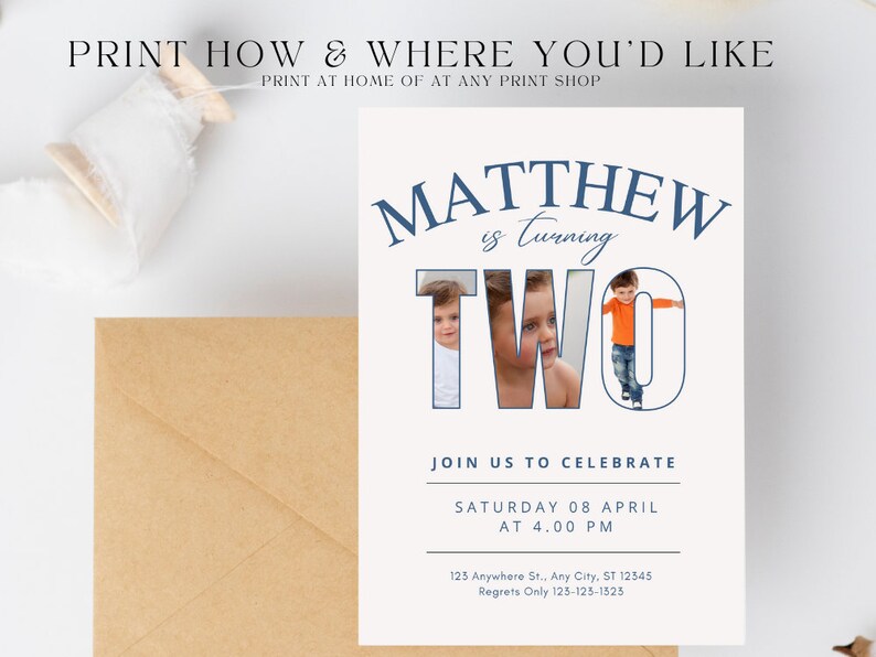 Second Birthday Invitation Template, Canva Template, Photo Birthday ...