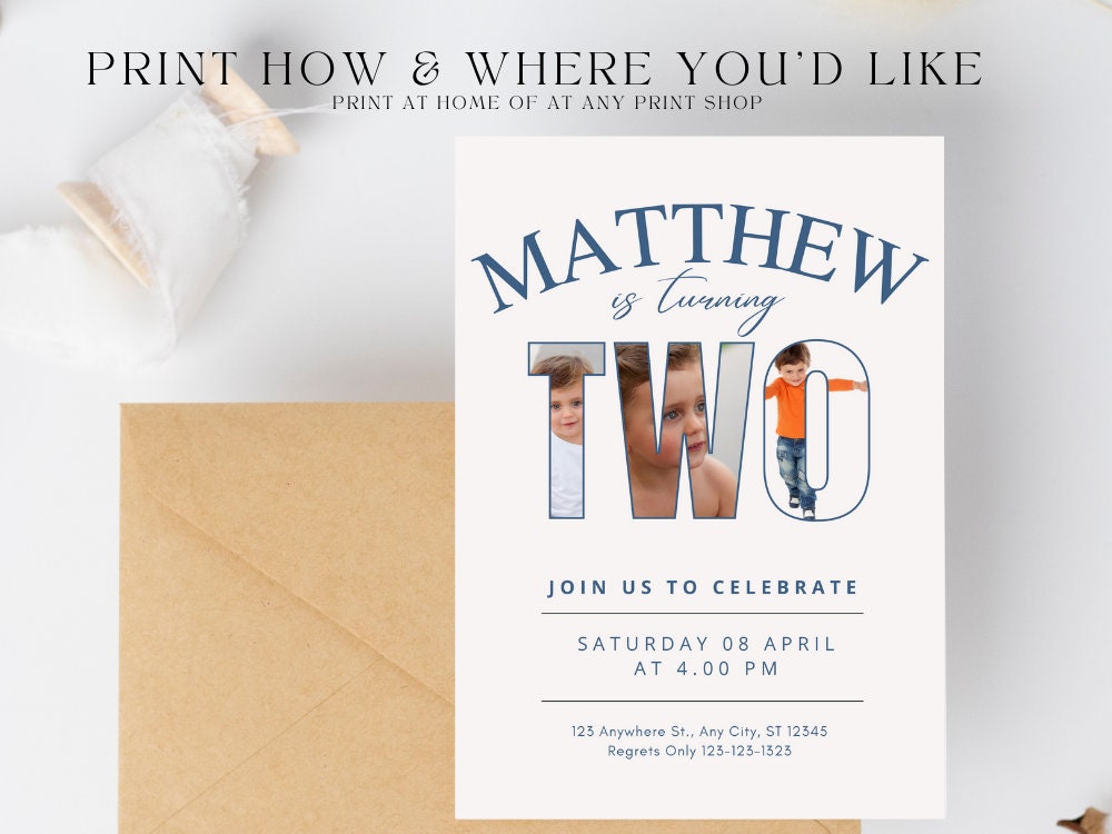 Second Birthday Invitation Template, Canva Template, Photo Birthday ...