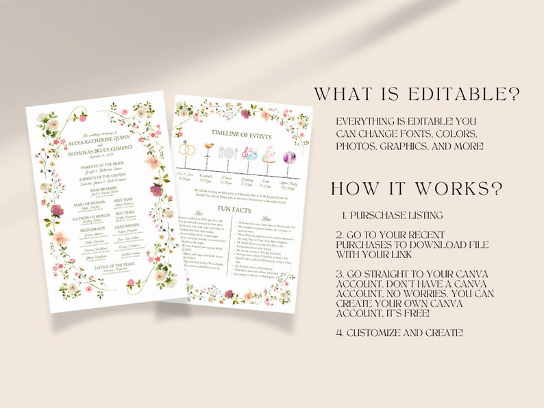 Wedding Program Template, Monogram & Border, Elegant Wedding Ceremony ...