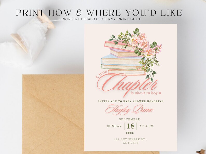 Book Theme Baby Shower Invite A New Chapter Begins Baby Shower ...
