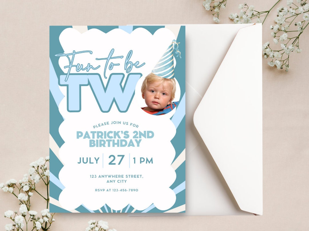 Second Birthday Invitation Template, Canva Template, Photo Birthday ...