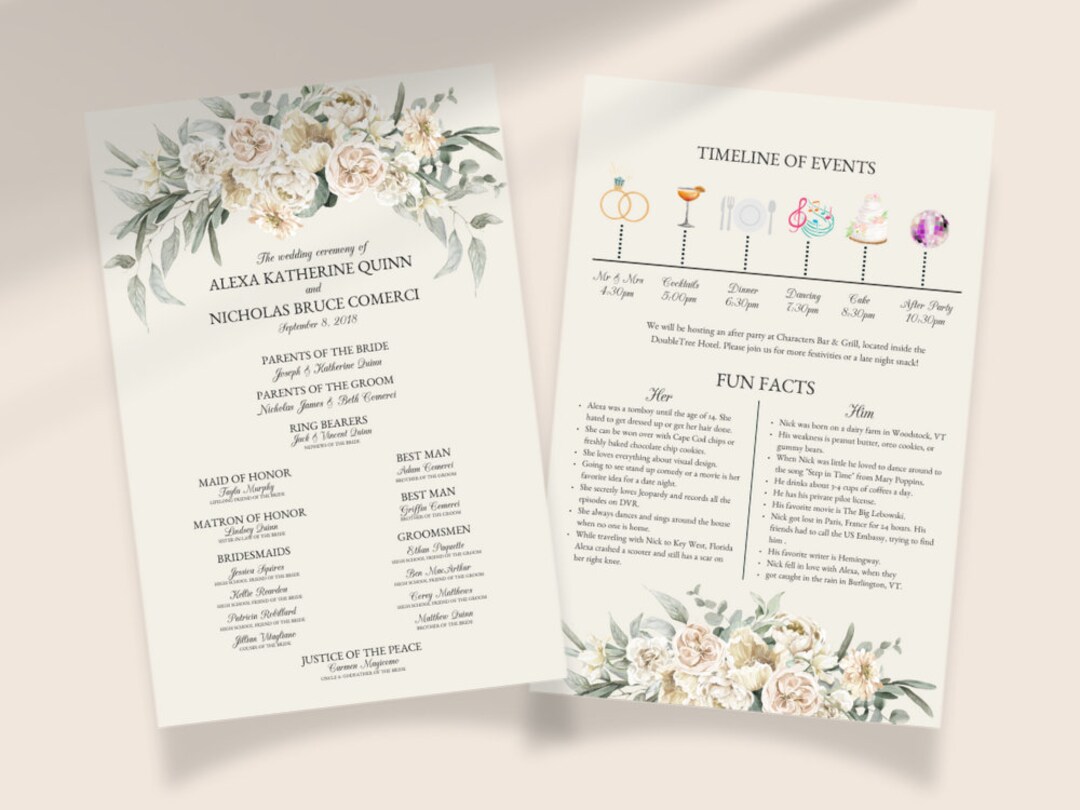 Wedding Program Template, Monogram & Border, Elegant Wedding Ceremony ...