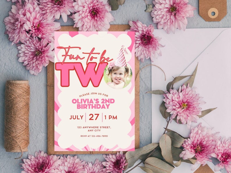 Second Birthday Invitation Template, Canva Template, Photo Birthday ...
