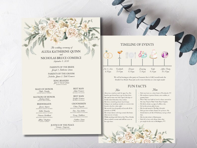 Wedding Program Template, Monogram & Border, Elegant Wedding Ceremony ...
