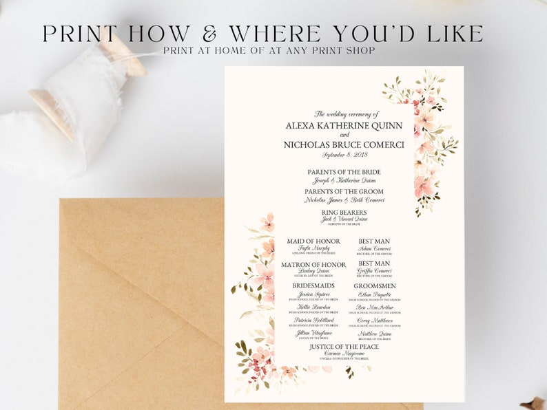 Wedding Program Template, Monogram & Border, Elegant Wedding Ceremony ...
