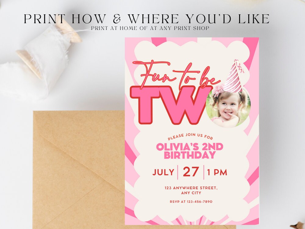 Second Birthday Invitation Template, Canva Template, Photo Birthday ...