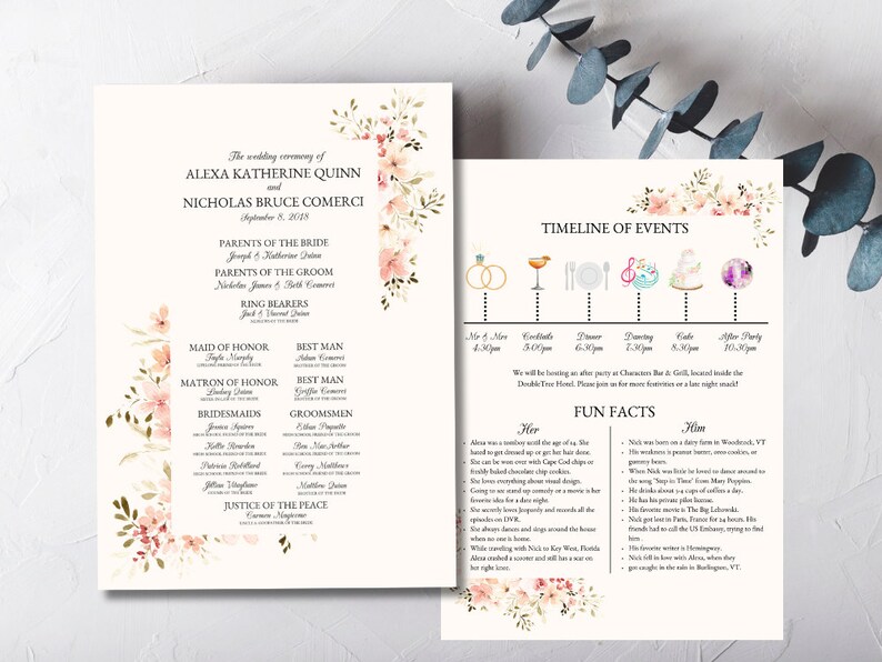 Wedding Program Template, Monogram & Border, Elegant Wedding Ceremony ...