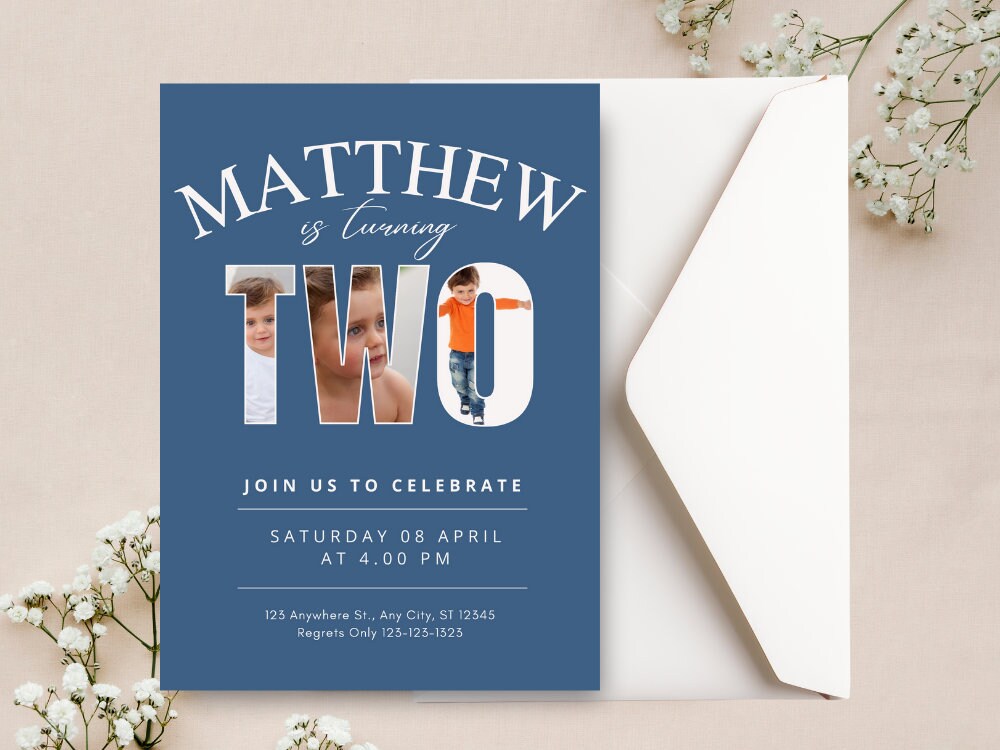Second Birthday Invitation Template, Canva Template, Photo Birthday ...