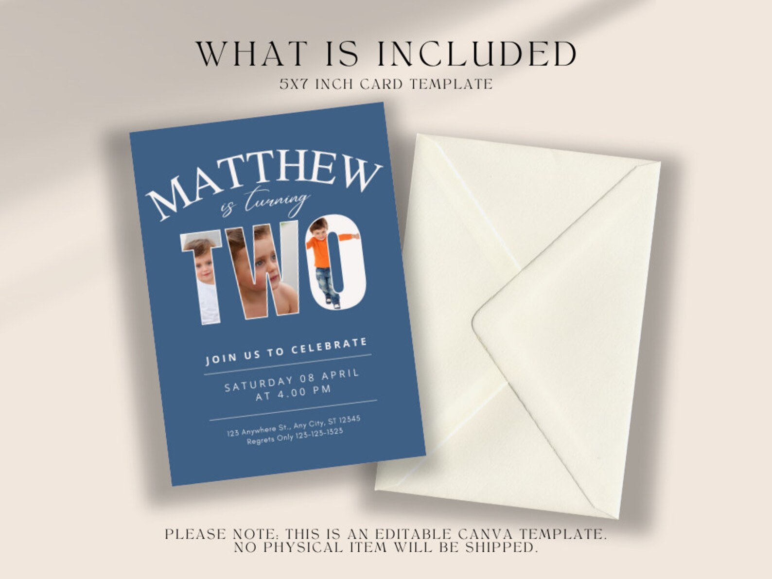 Second Birthday Invitation Template, Canva Template, Photo Birthday ...