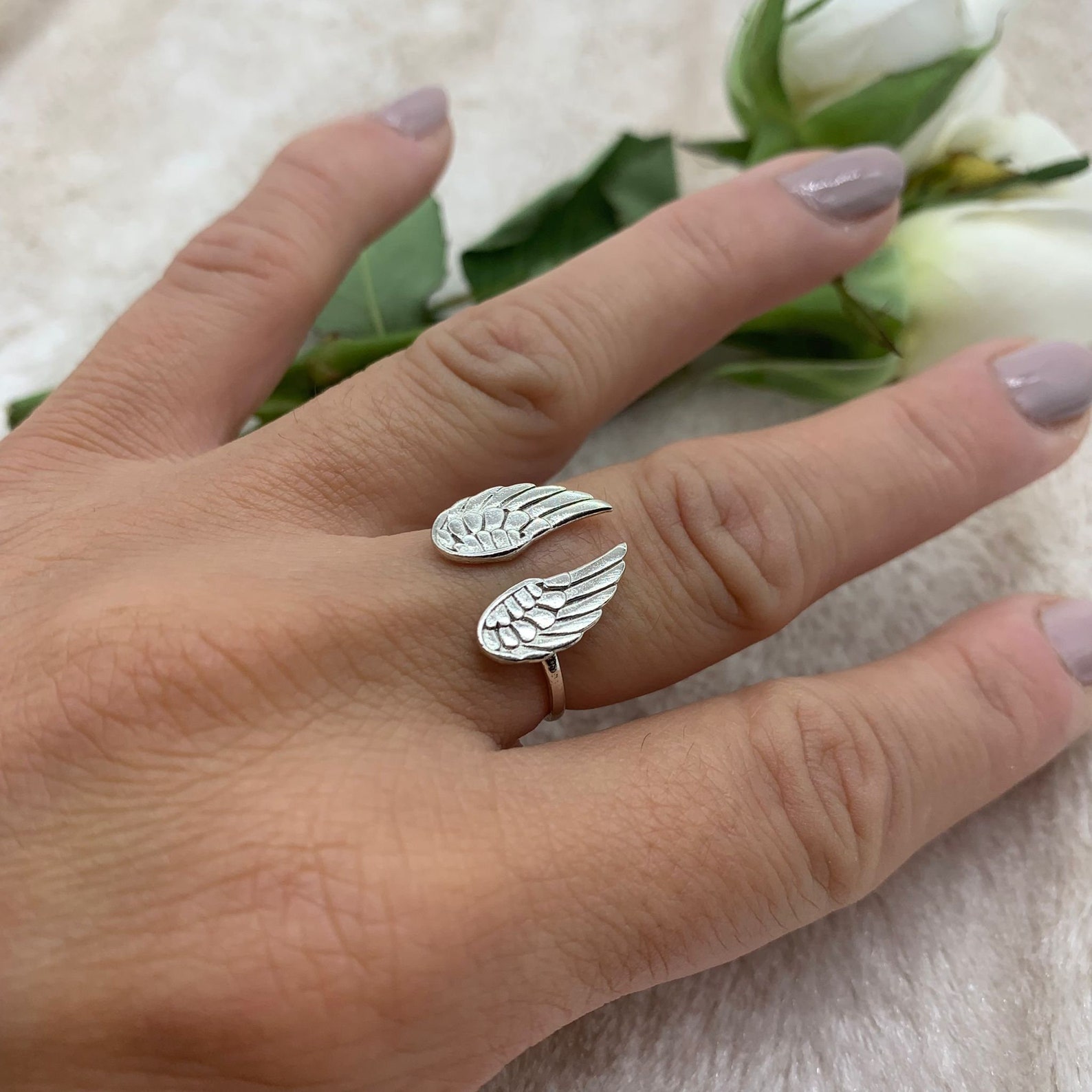 Silver Guardian Angel Wings Ring-signet Stacking Ring-thick - Etsy