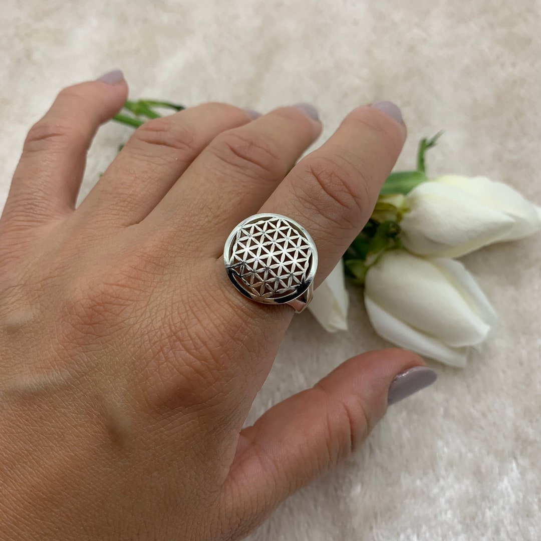 Silver Flower of Life Signet Ring-seed of Life-sacred Geometry Mandala ...