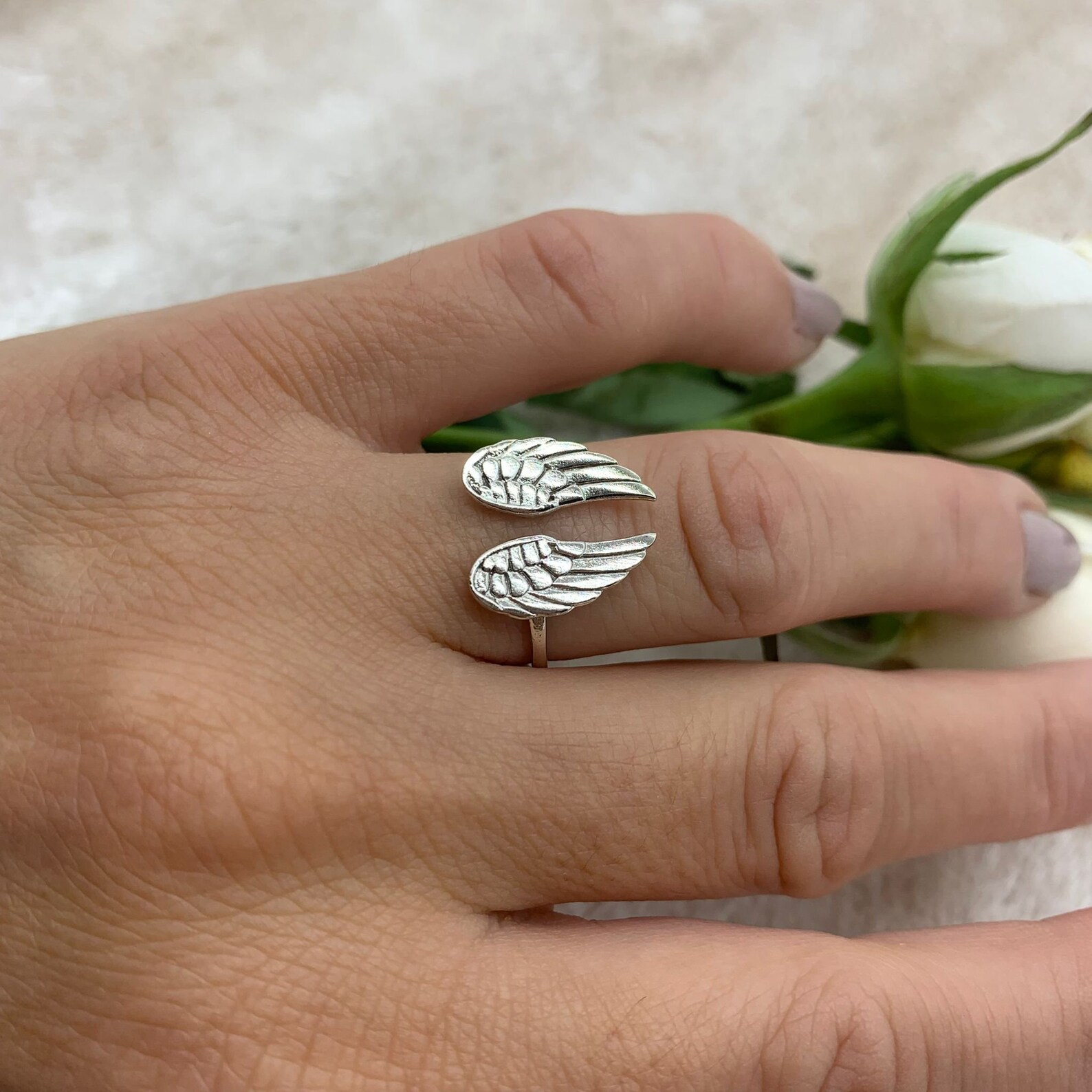 Silver Guardian Angel Wings Ring-signet Stacking Ring-thick - Etsy