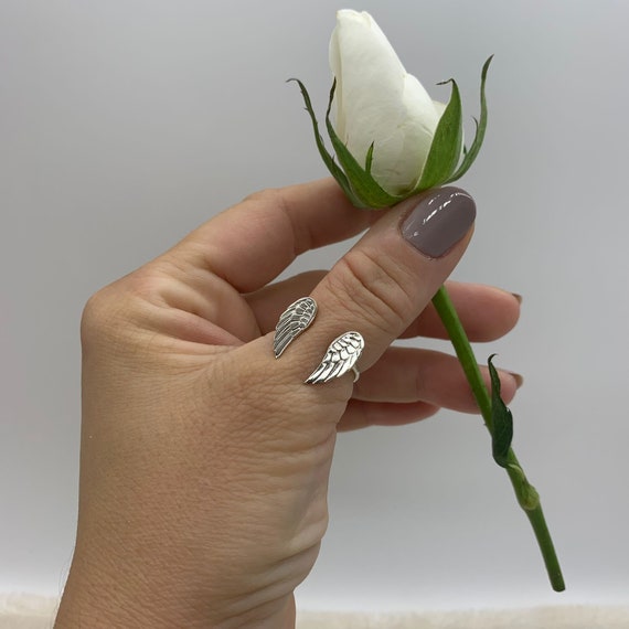 Silver Guardian Angel Wings Ring Signet Stacking Ring Thick - Etsy