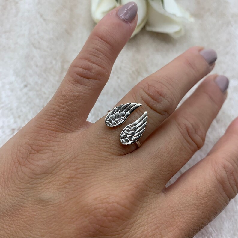 Silver Guardian Angel Wings Ring-signet Stacking Ring-thick - Etsy