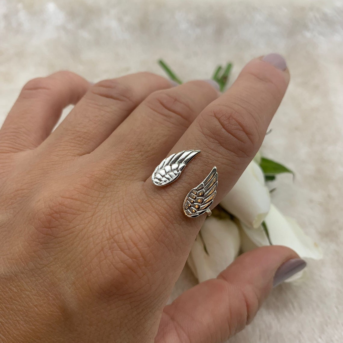 Silver Guardian Angel Wings Ring Signet Stacking Ring Thick - Etsy