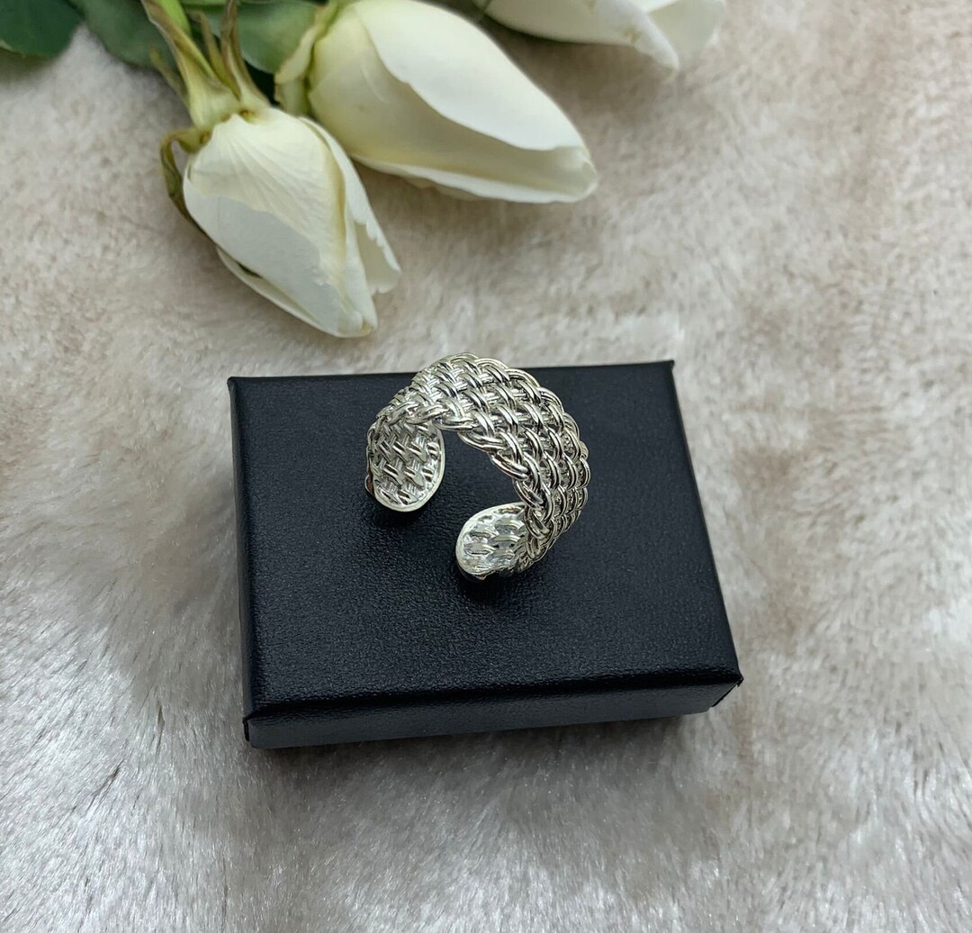 Silver Wicker Multi Layer Ring-mesh Chunky Signet Boho Ring-thumb Ring ...