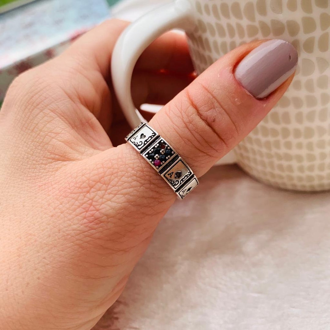 Silver Adjustable Playing Card Ring, Thumb Ring for Couples, Father ...
