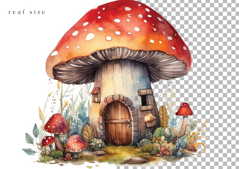 Watercolor Mushroom House Clipart, Fairy Toadstool House PNG, Mushroom ...