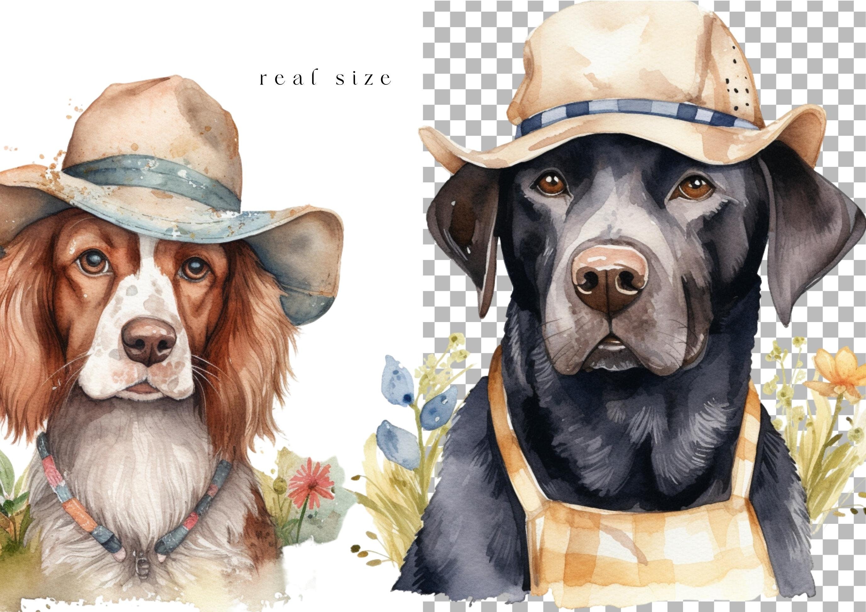 Watercolor Country Dogs Clipart PNG Western Dogs With Hats - Etsy