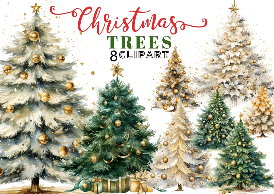 Watercolor Christmas Trees Clipart Bundle, Painted Tree Clipart PNG ...