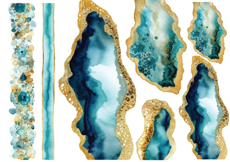 Agate Borders Digital Watercolor Clipart Green and Red With - Etsy