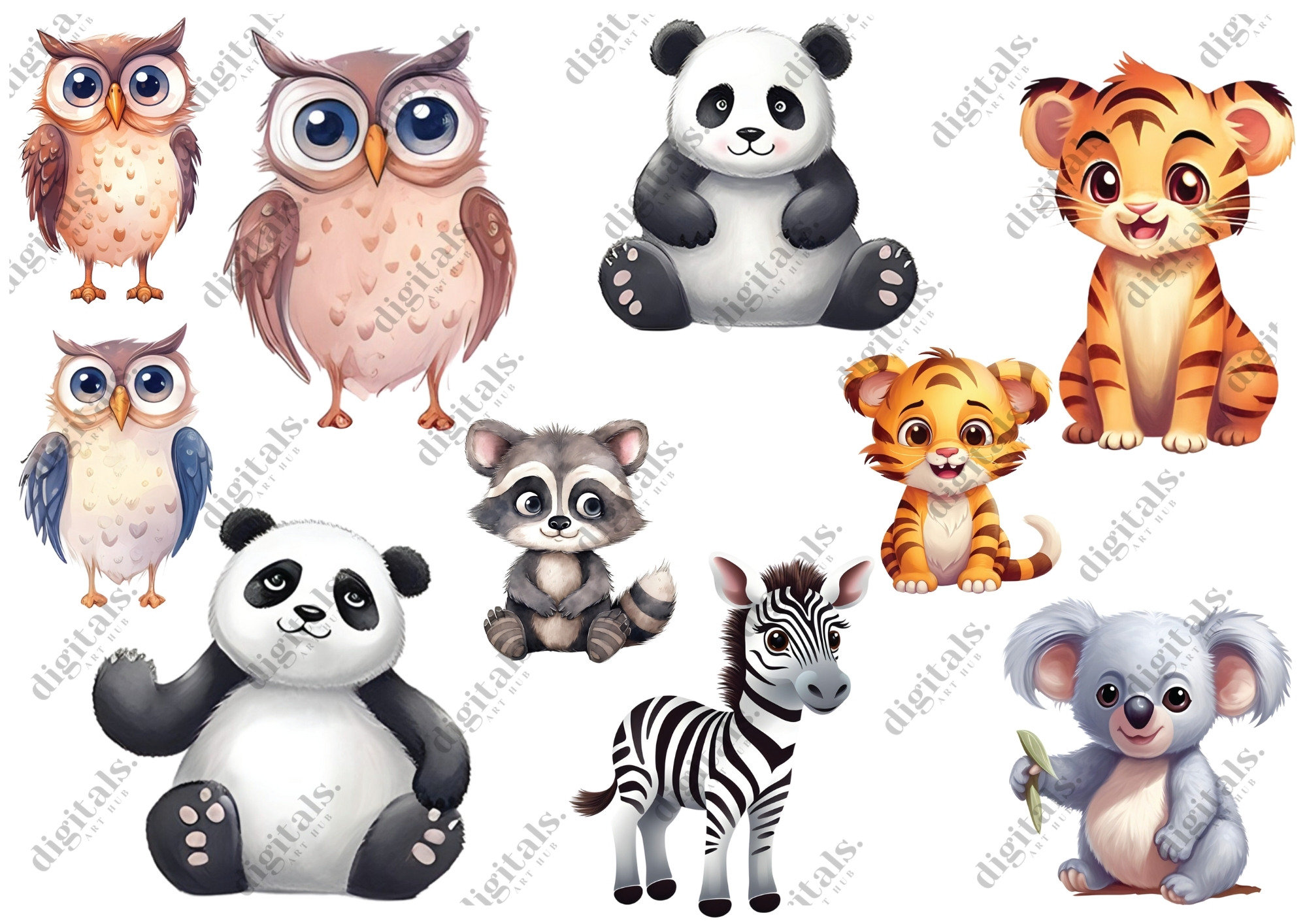 Watercolor Zoo Animals Clipart Baby Animals Clip Art - Etsy