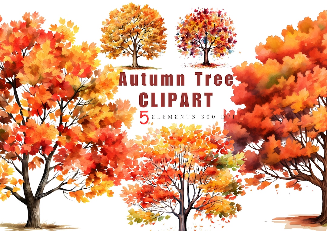 Fall Decor Clipart Trees, Autumn Card PNG Designs, Instant Download ...