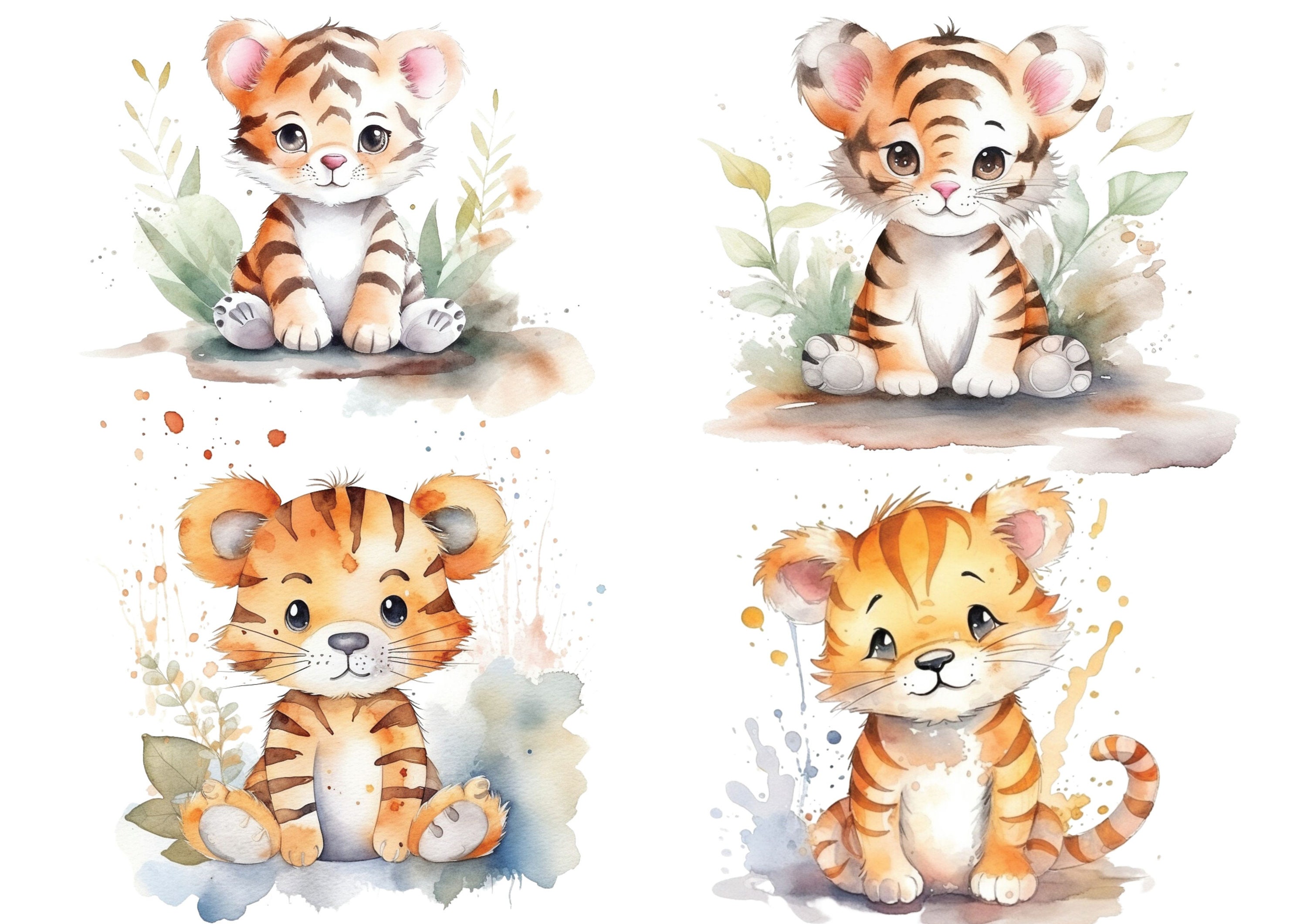 Watercolor Cute Tiger Clipart PNG Baby Tiger Clipart Cute - Etsy
